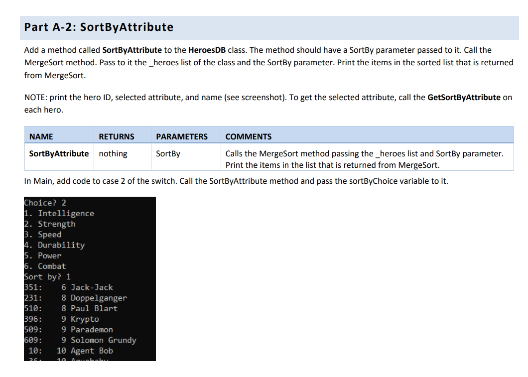 Add A Method Called Sortbyattribute To The Heroesdb 
