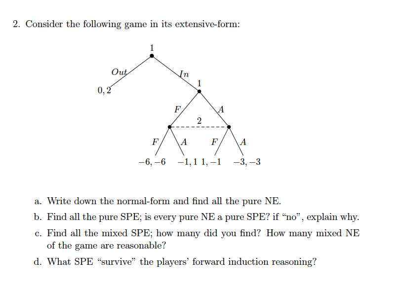 Solved 2. Consider the following game in its extensive-form: | Chegg.com