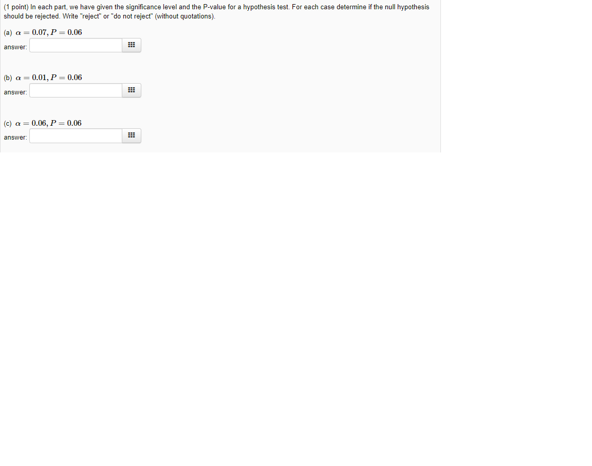 Solved (1 point) In each part, we have given the | Chegg.com