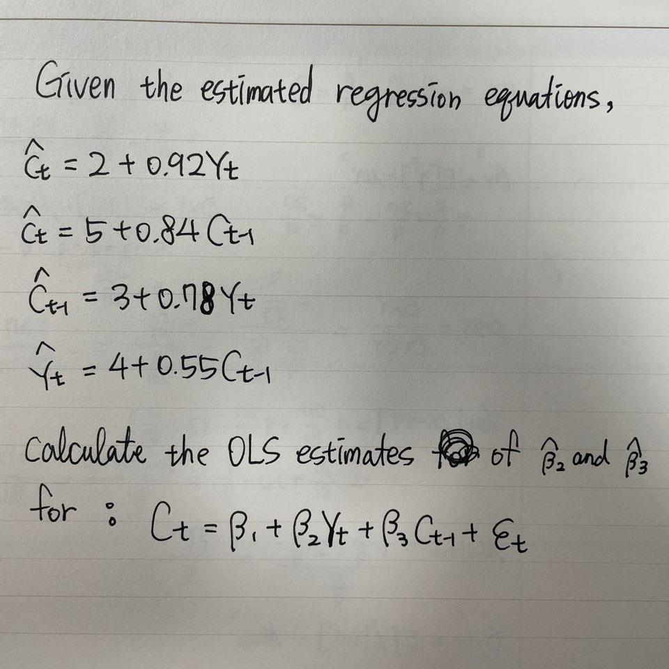 Solved ^ Given the estimated regression equations, Ĉ = 2 | Chegg.com