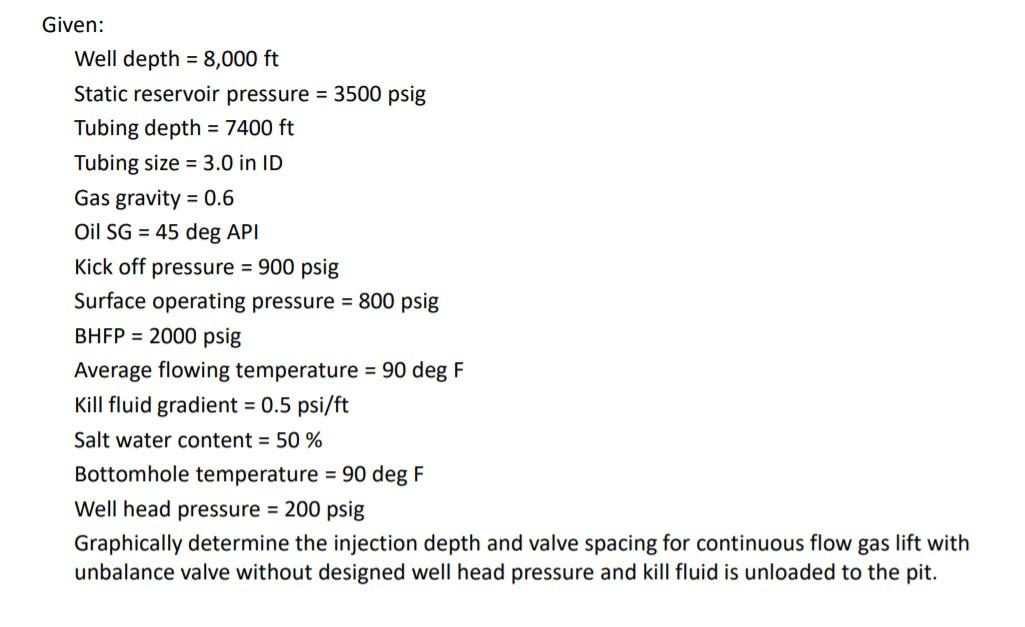 Given: Well depth = 8,000 ft Static reservoir | Chegg.com