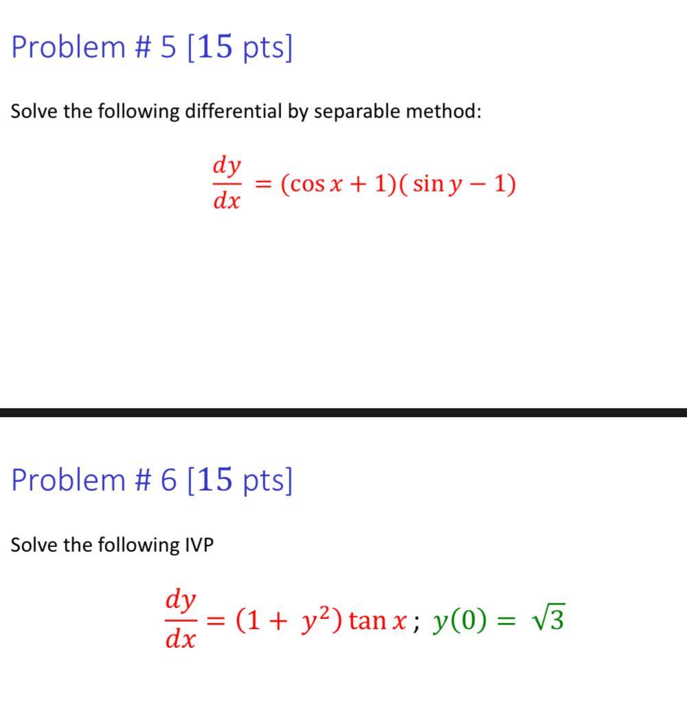 Solved Problem #5 [15 pts] Solve the following differential | Chegg.com