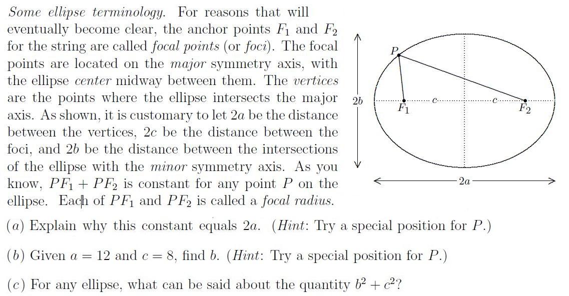 Solved C.......... F2 Some ellipse terminology. For reasons | Chegg.com