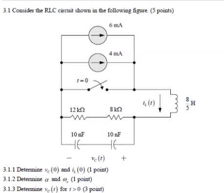 Solved 3.1 Consider the RLC circuit shown in the following | Chegg.com