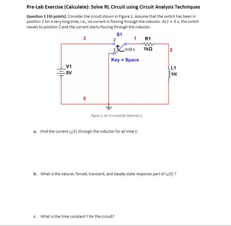 Solved Pre-Lab Exercise (Calculate): Solve RL Circuit using | Chegg.com