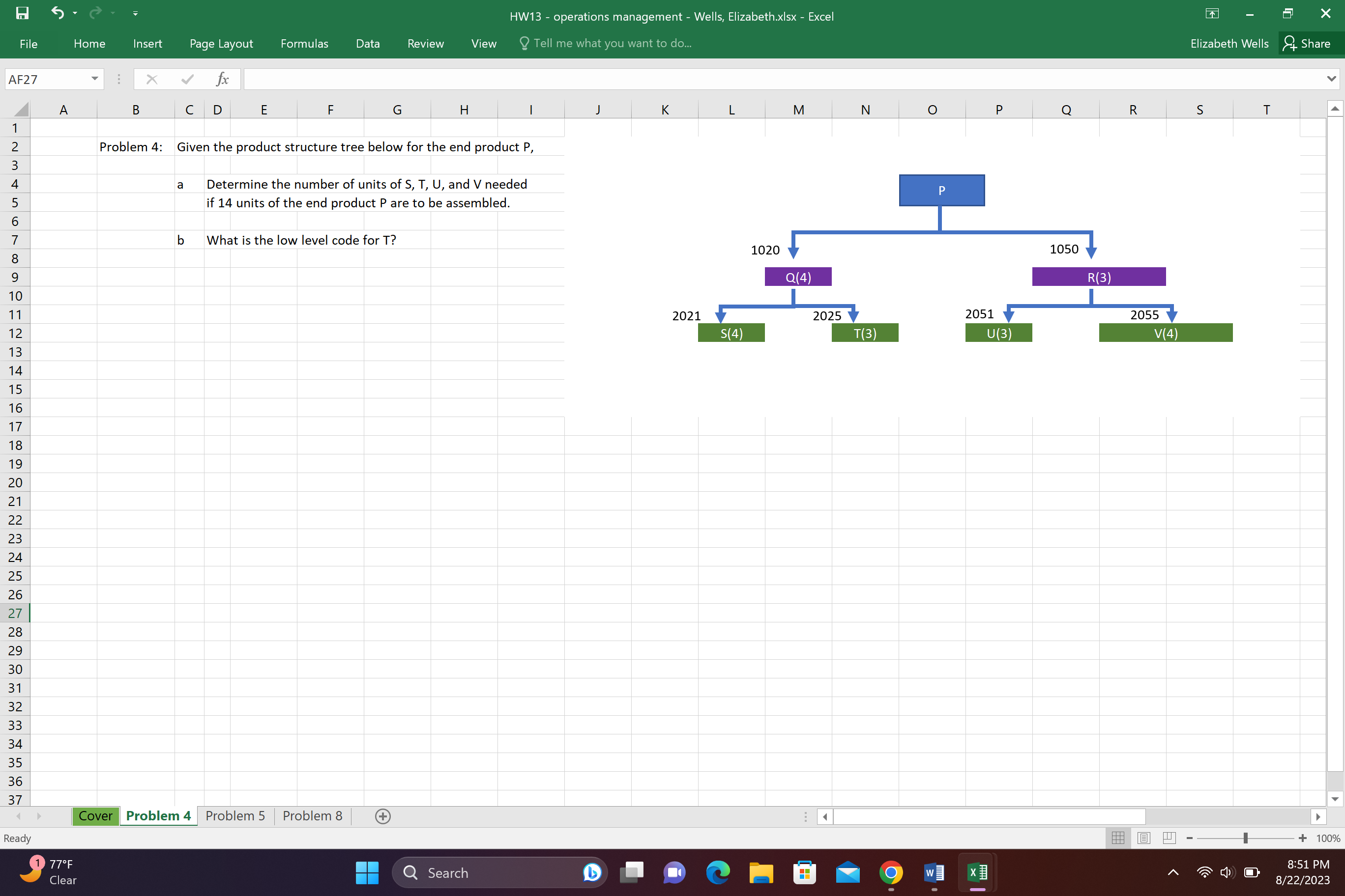 Solved Problem 4: Given the product structure tree below for | Chegg.com