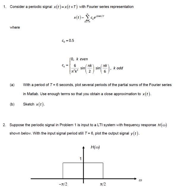 Solved 1. Consider a periodic signal x(t)= x(t+T) with | Chegg.com