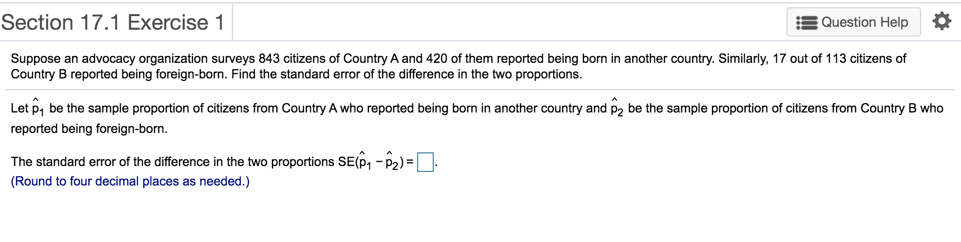 Solved Section 17.1 Exercise 1 Question Help 0 Suppose an | Chegg.com