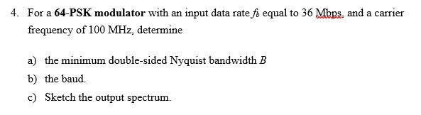 Solved For a 64-PSK modulator with an input data rate fs | Chegg.com