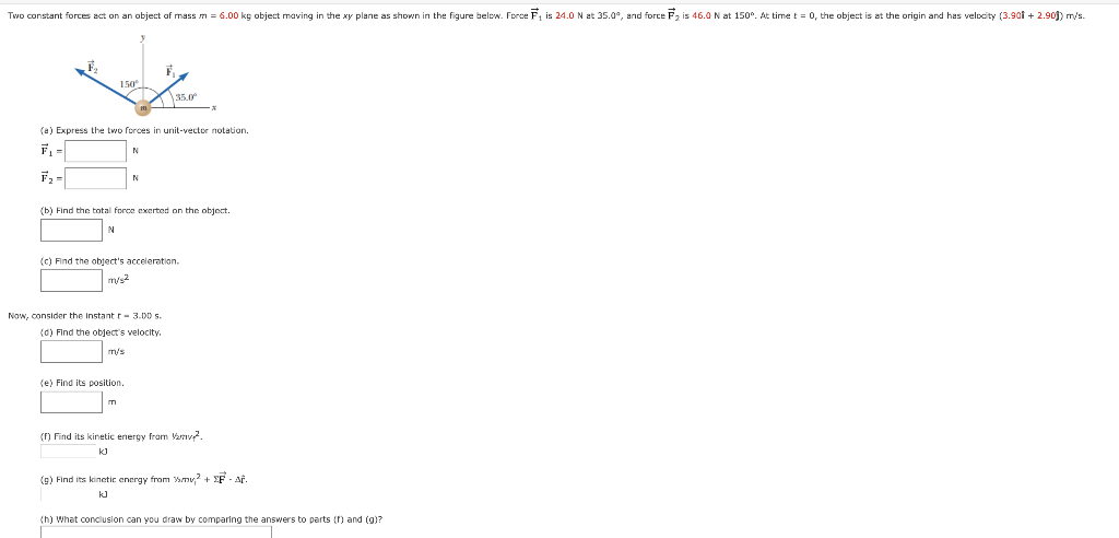 Solved Two constant forces act on an object of mass m = 6.00 | Chegg.com