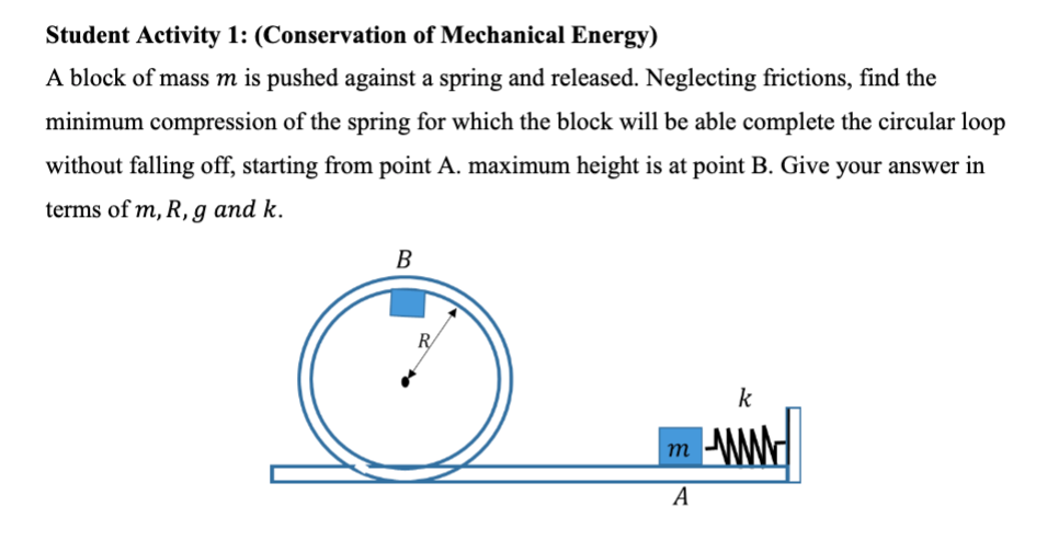 Solved A block of mass m is pushed against a spring and | Chegg.com