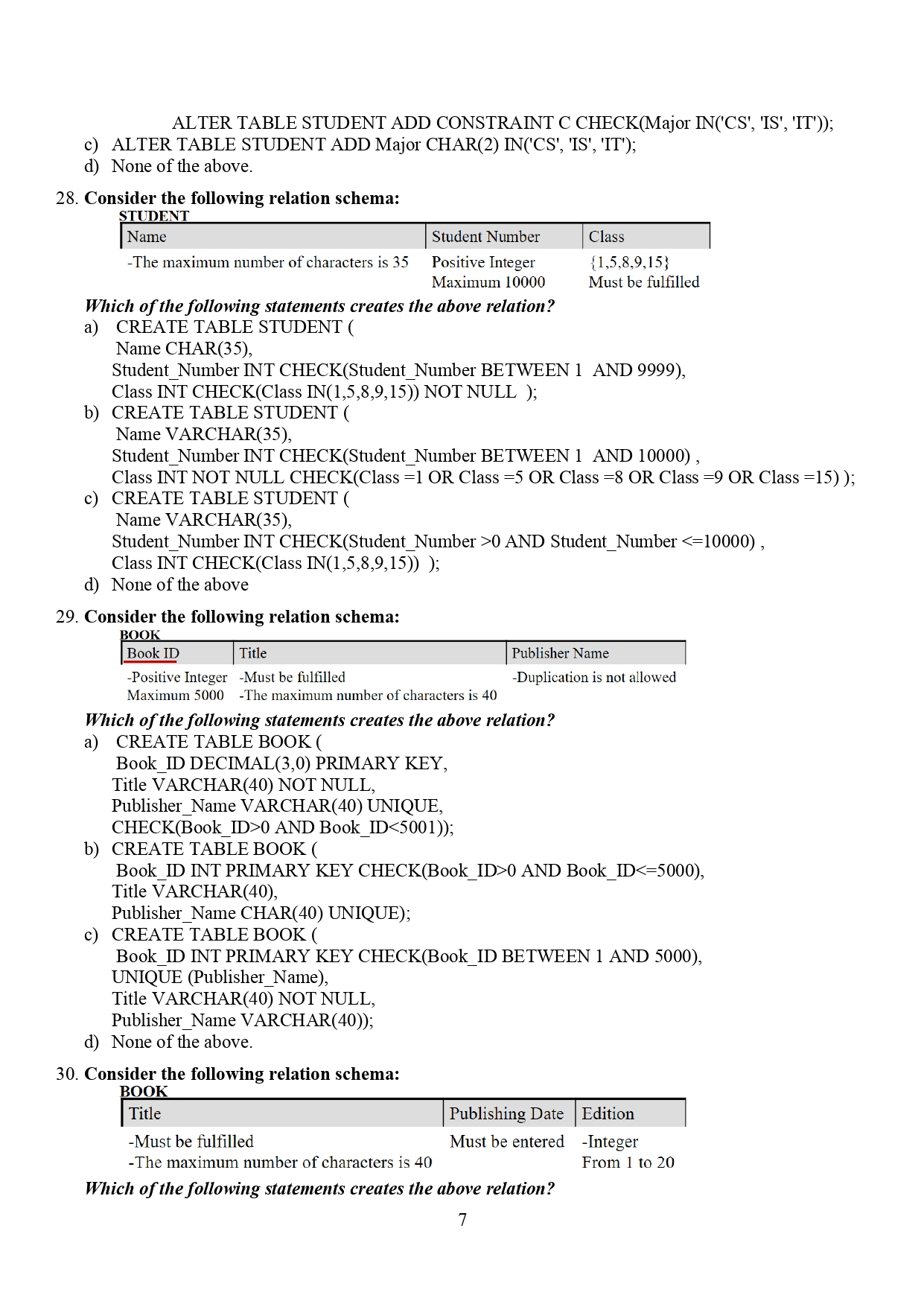 Solved ALTER TABLE STUDENT ADD CONSTRAINT C CHECK(Major | Chegg.com