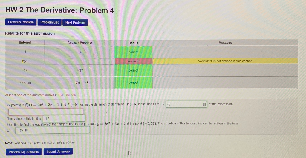 Solved HW 2 The Derivative: Problem 4 Previous Problem | Chegg.com