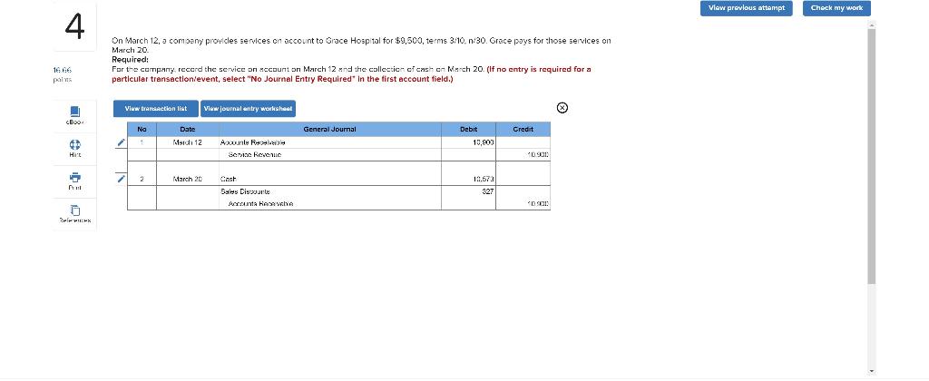 Solved View previous attempt Check my work 4 On March 12, a | Chegg.com