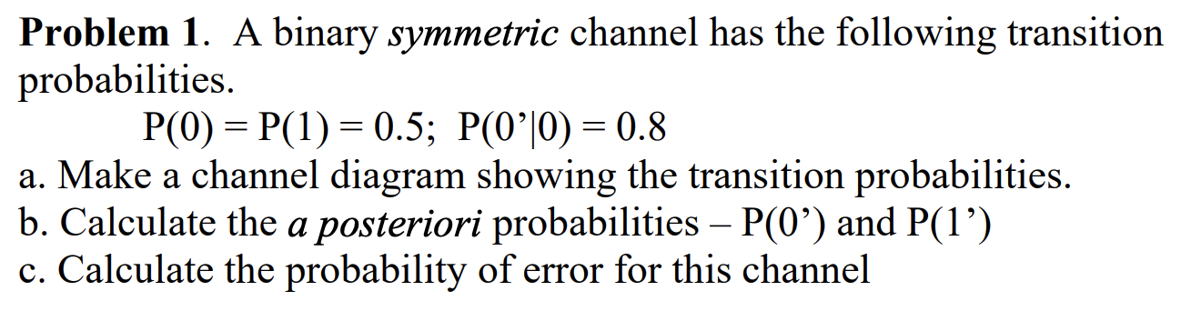 Solved Problem 1. A binary symmetric channel has the | Chegg.com