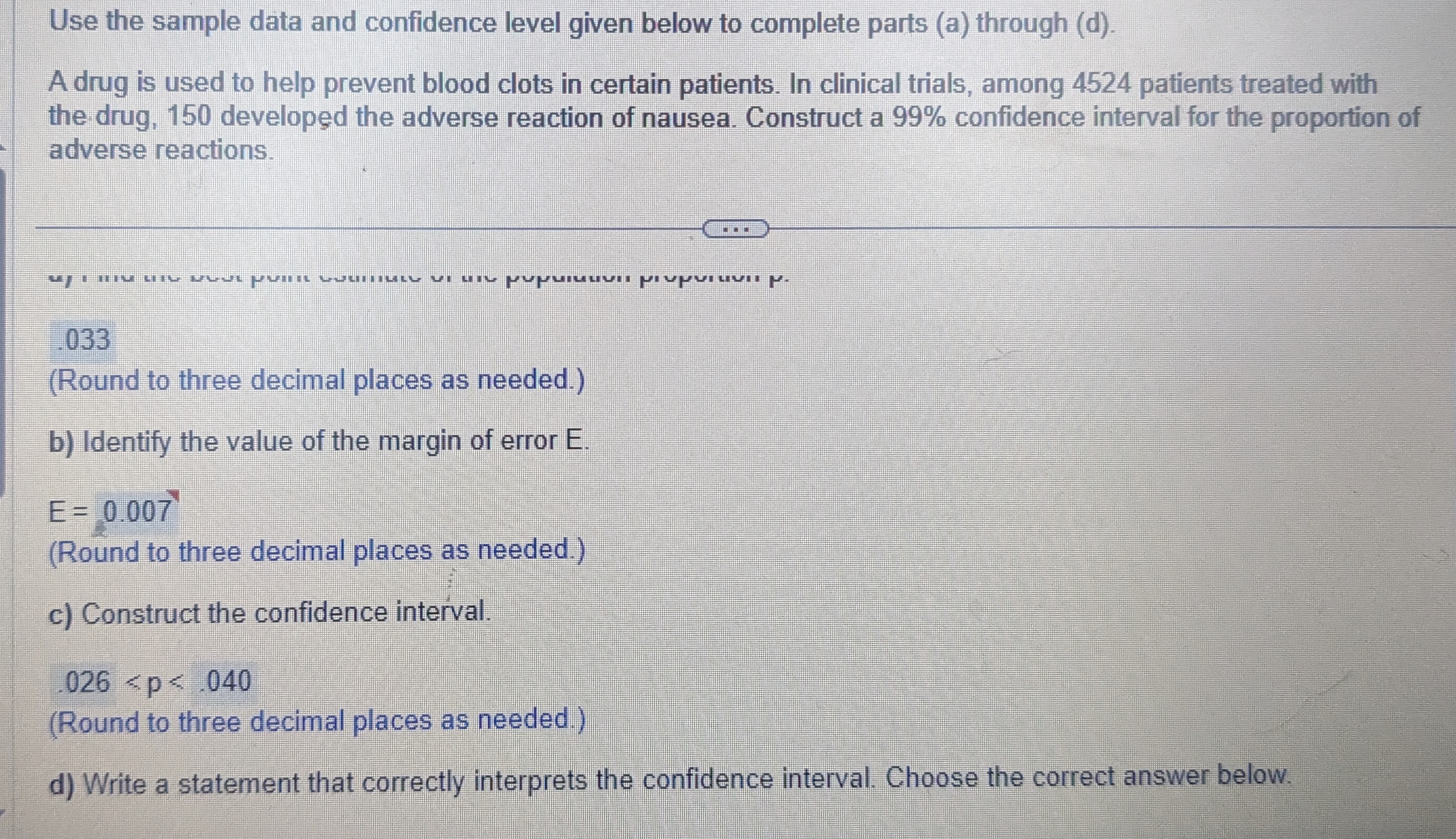 Solved I need help computing the Margin of Error. I have the | Chegg.com