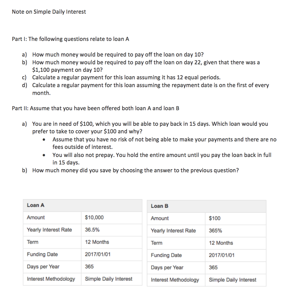 Solved Note on Simple Daily Interest Part I: The following | Chegg.com