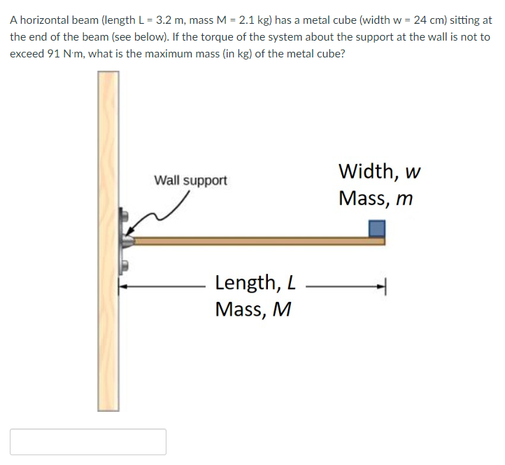Solved A horizontal beam (length L=3.2 m, mass M=2.1 kg ) | Chegg.com