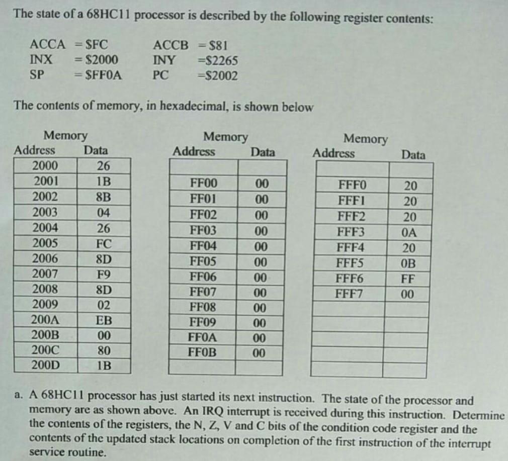 Solved The state of a 68HC11 processor is described by the | Chegg.com