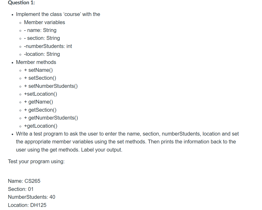 Solved Implement The Class Course With The Member