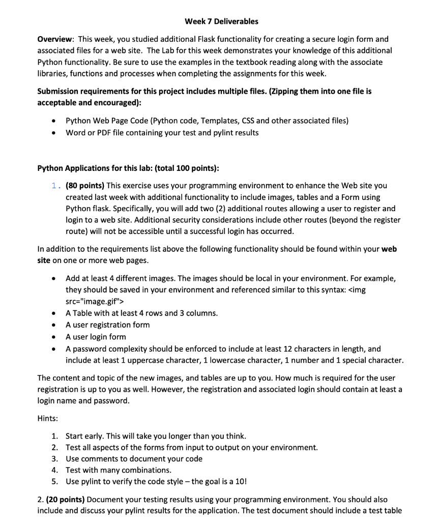 Week 7 Deliverables Overview: This week, you studied | Chegg.com