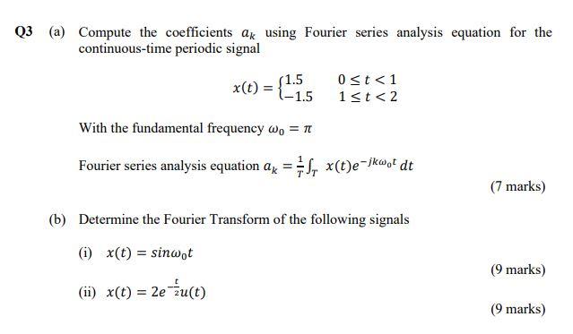Solved Q3 A Compute The Coefficients Ak Using Fourier