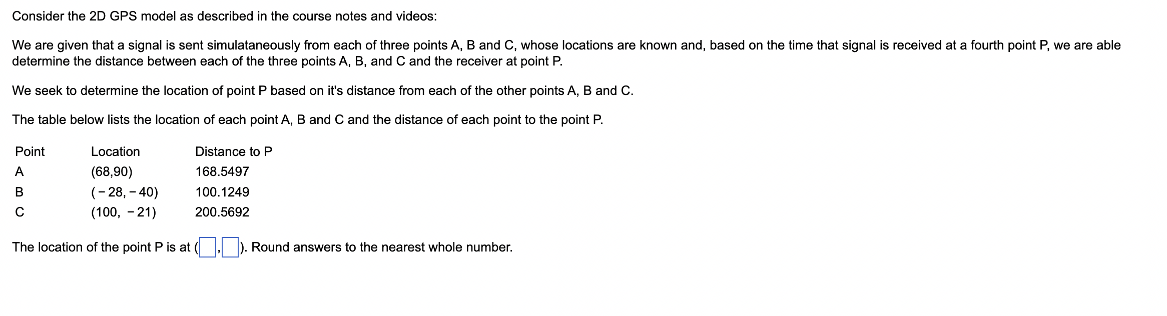 Consider the 2D GPS model as described in the course | Chegg.com