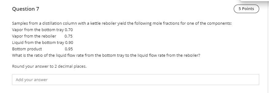 Solved Question 7 5 Points Samples from a distillation | Chegg.com