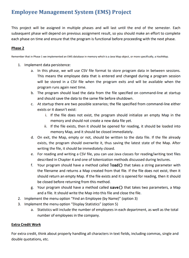 Employee Management System (EMS) Project This project | Chegg.com