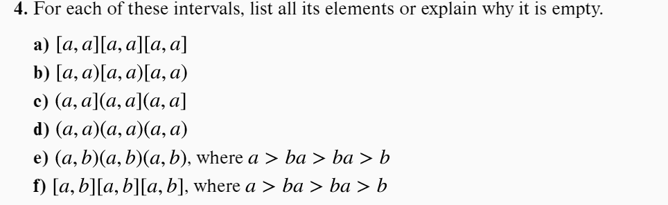 Solved 4. For each of these intervals, list all its elements | Chegg.com