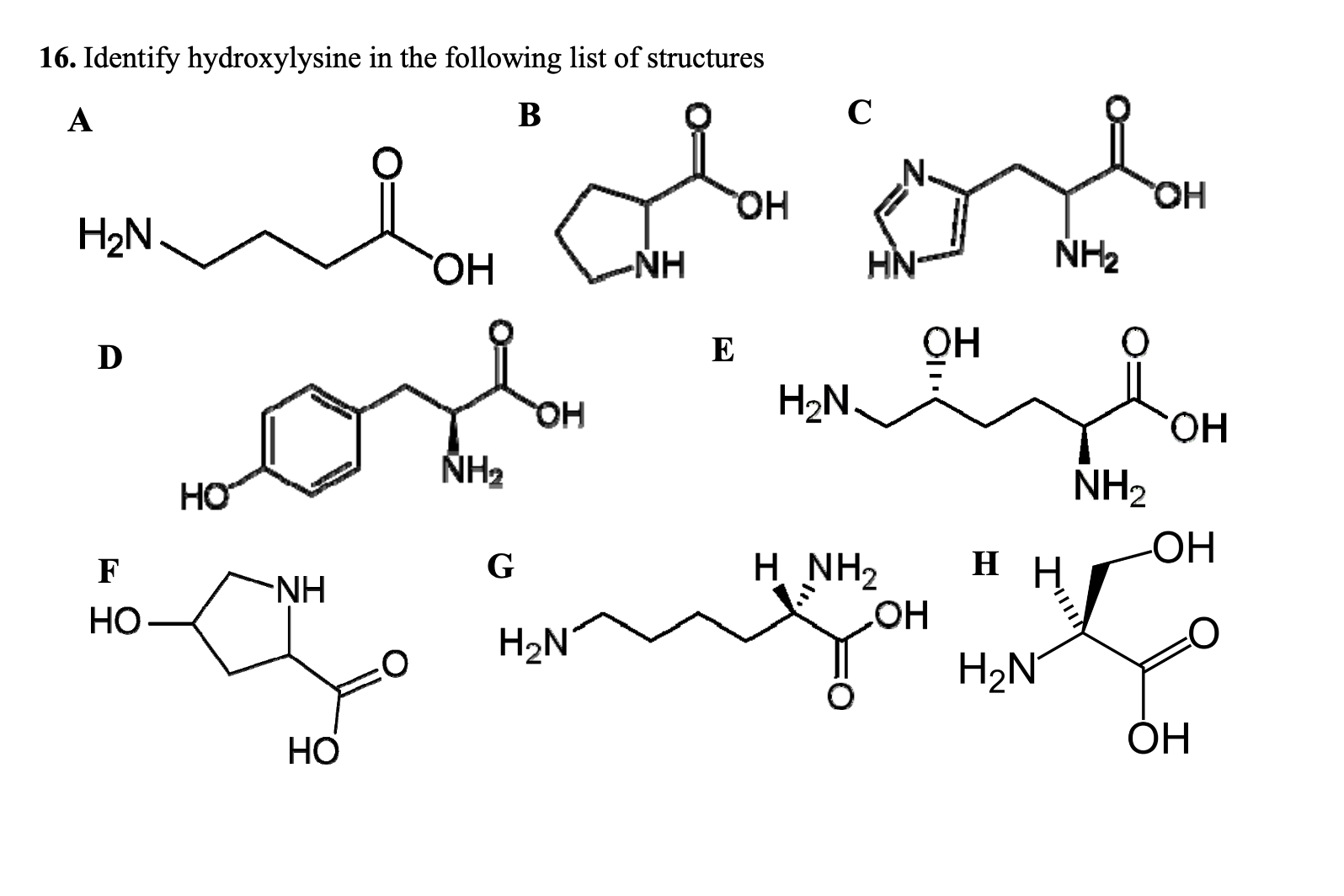 Solved 16. Identify hydroxylysine in the following list of | Chegg.com Solved 16. Identify hydroxylysine in the following list of | Chegg.com