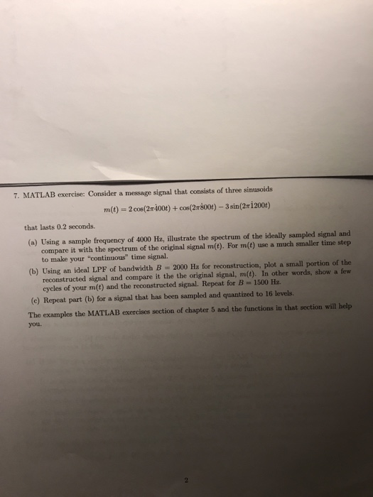 Solved 7. MATLAB exercise: Consider a message signal that | Chegg.com
