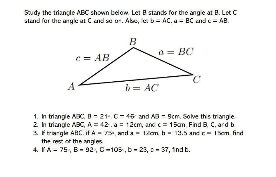 Solved Study the triangle ABC shown below. Let B stands for | Chegg.com