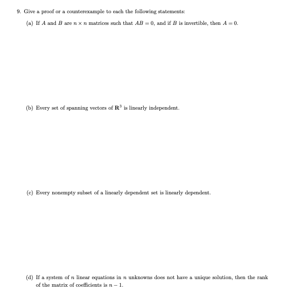 Solved 9. Give a proof or a counterexample to each the | Chegg.com