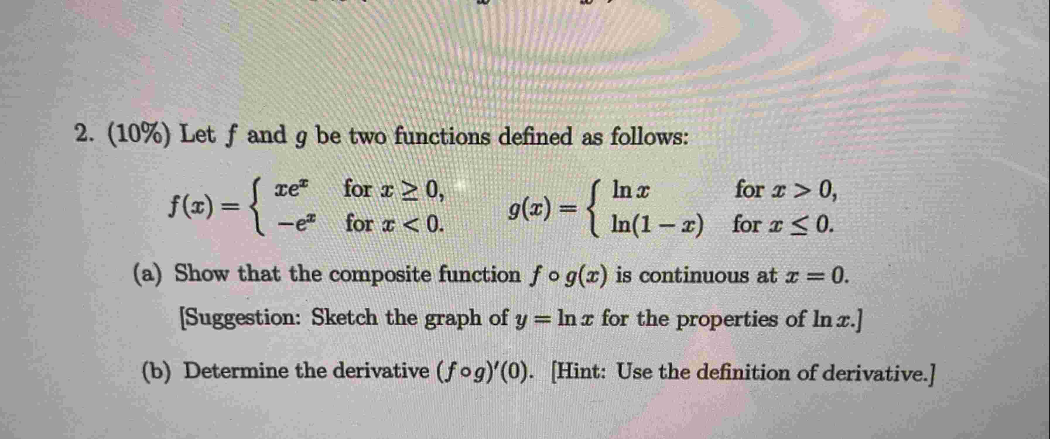 Solved (10%) ﻿Let f ﻿and g be ﻿two functions defined as | Chegg.com