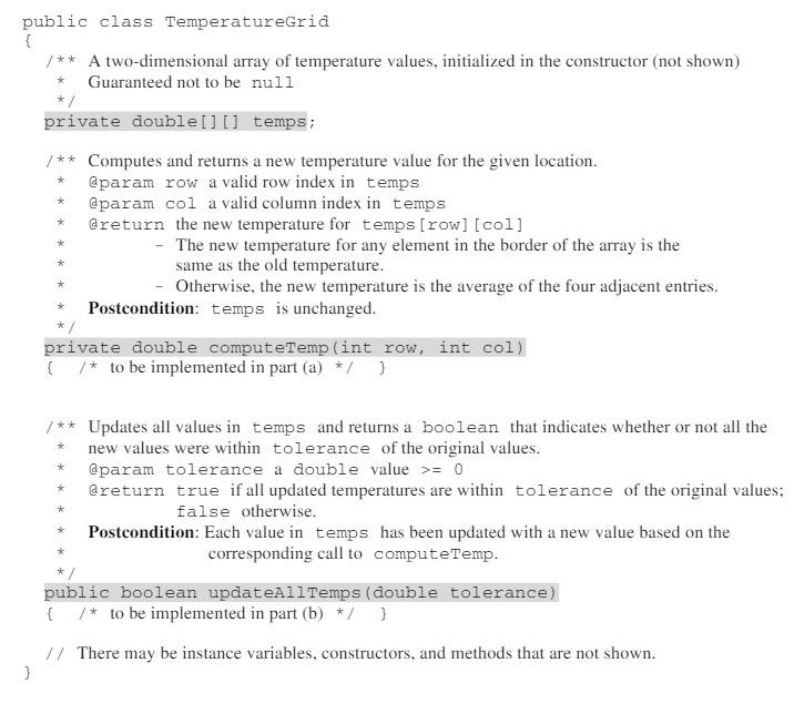Solved TemperatureGrid Java FRQ Directions: SHOW ALL YOUR | Chegg.com