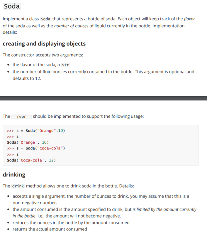 Solved Soda Implement a class Soda that represents a bottle | Chegg.com