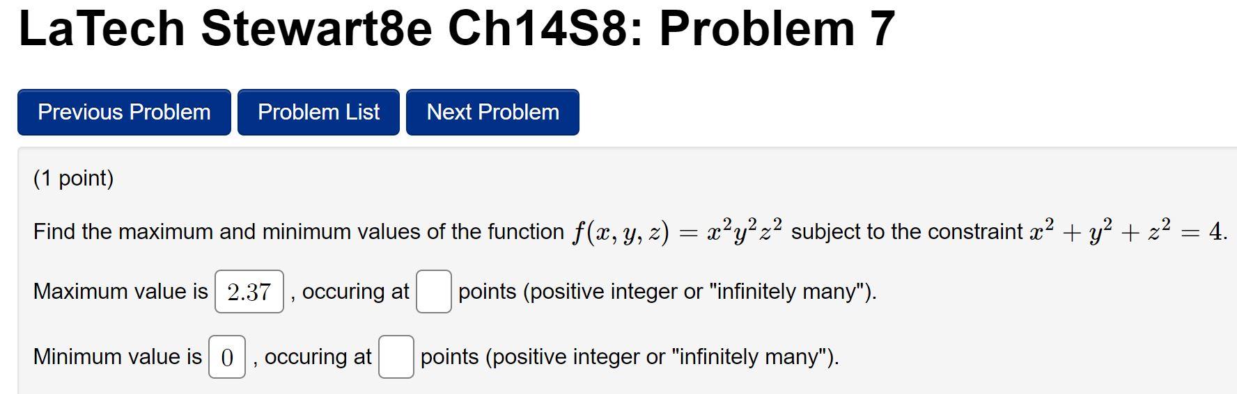 Solved LaTech Stewart8e Ch14S8: Problem 7 Previous Problem | Chegg.com