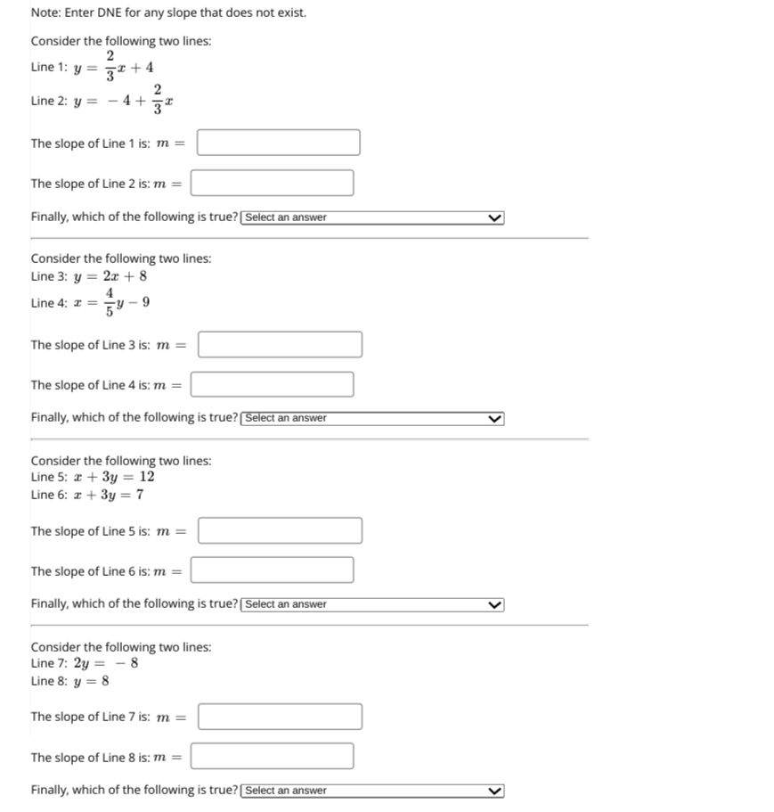 Note: Enter DNE for any slope that does not exist. | Chegg.com