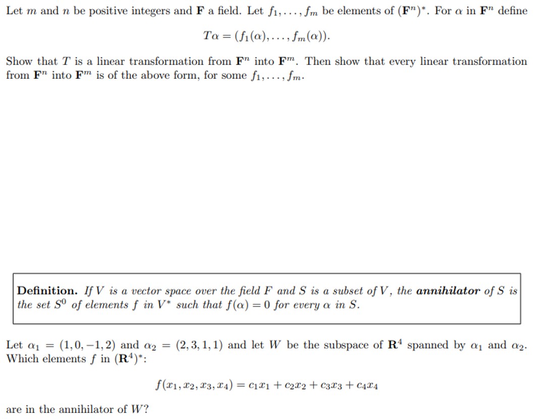 Solved Let m ﻿and n ﻿be positive integers and F ﻿a field. | Chegg.com