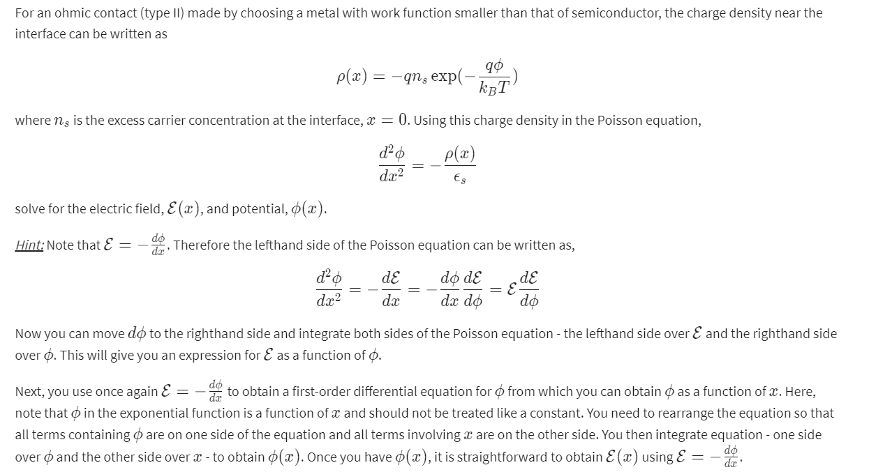 Solved For an ohmic contact (type II) made by choosing a | Chegg.com