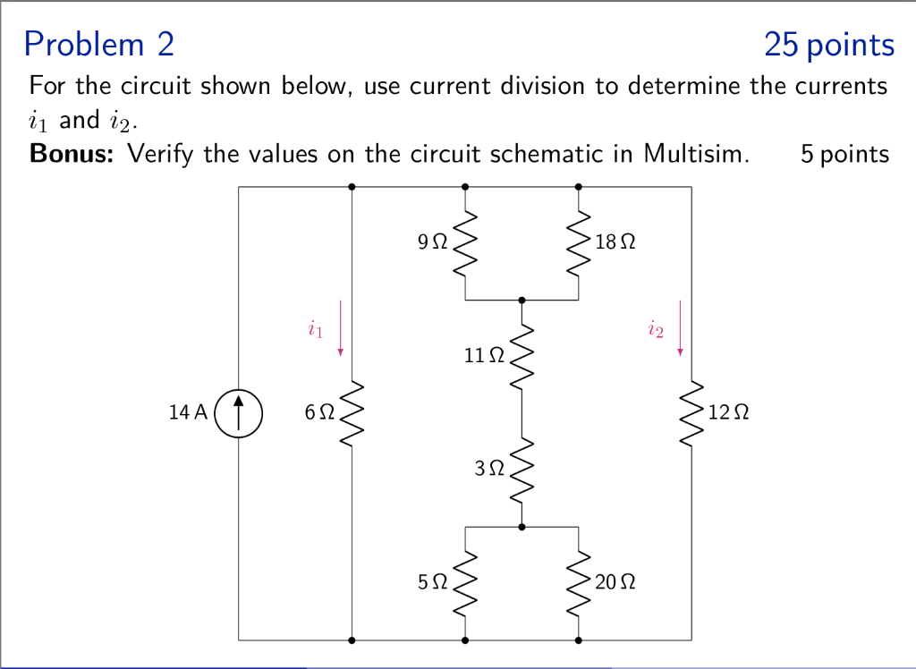 Solved For the circuit shown below, use current division to | Chegg.com
