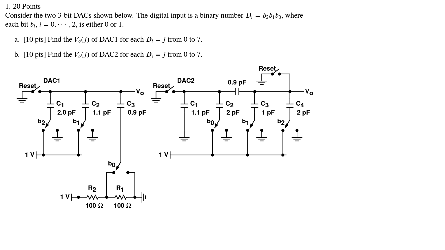 Solved 1. 20 Points Consider the two 3-bit DACs shown below. | Chegg.com