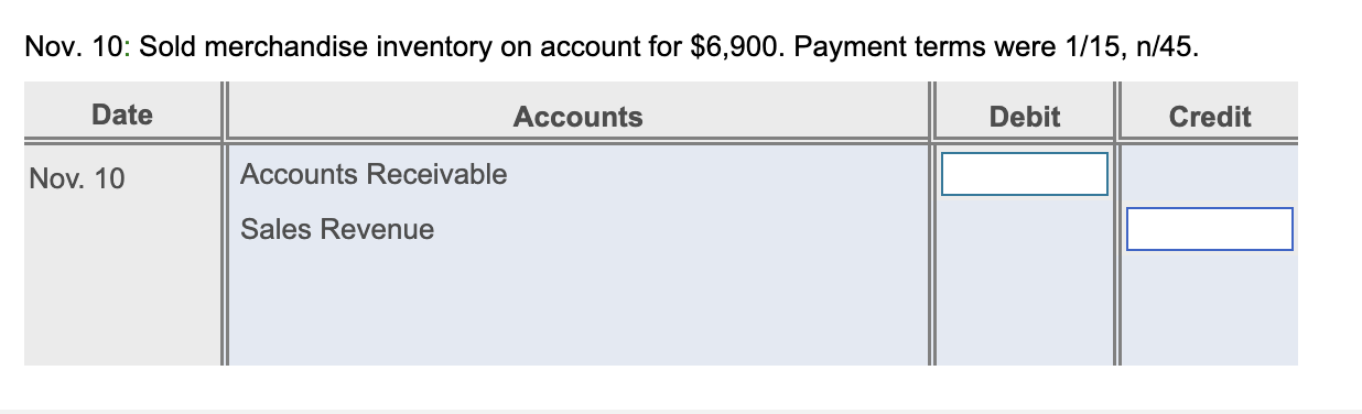Solved Nov. 10: Sold merchandise inventory on account for | Chegg.com