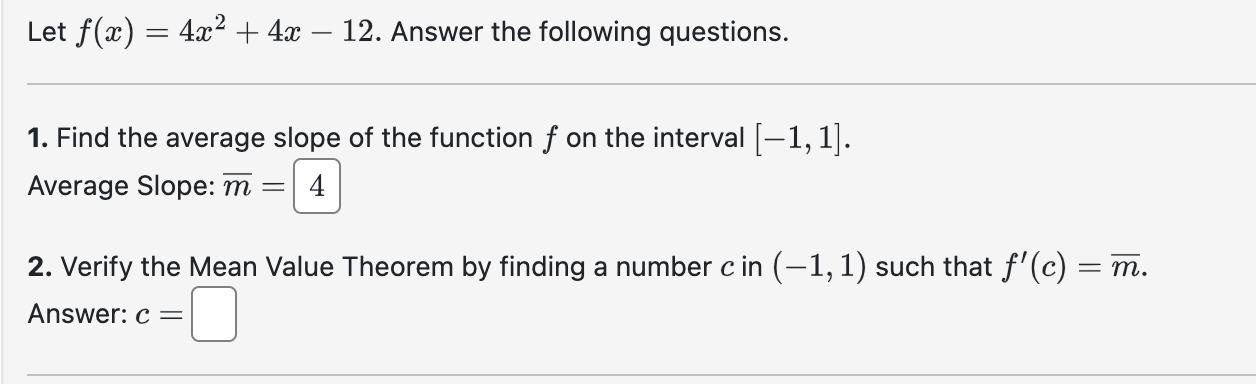 Solved Let f(x)=4x2+4x−12. Answer the following questions. | Chegg.com