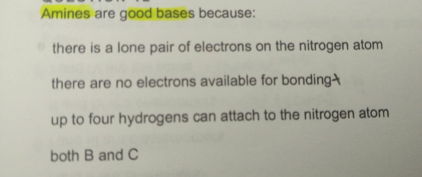 Solved Amines are good bases because: there is a lone pair | Chegg.com
