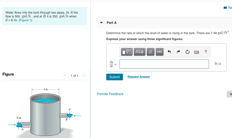 Solved RE Water flows into the tank through two pipes. At A | Chegg.com