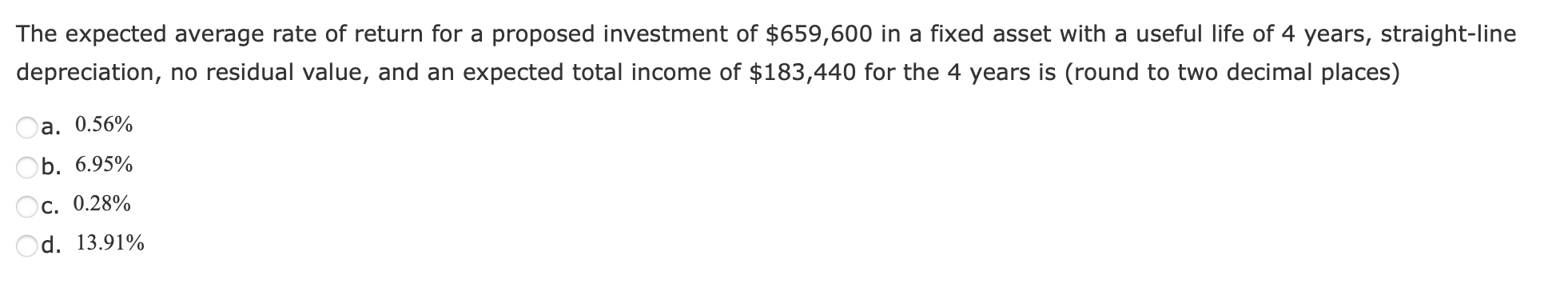 Solved The expected average rate of return for a proposed | Chegg.com