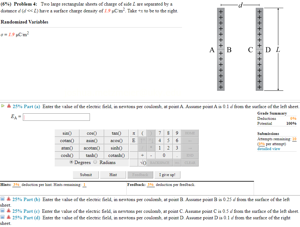 Solved 1 (6%) Problem 4: Two large rectangular sheets of | Chegg.com