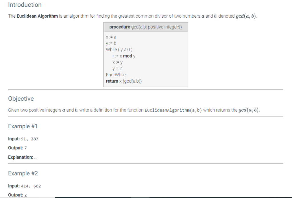 Solved Introduction The Euclidean Algorithm is an algorithm | Chegg.com